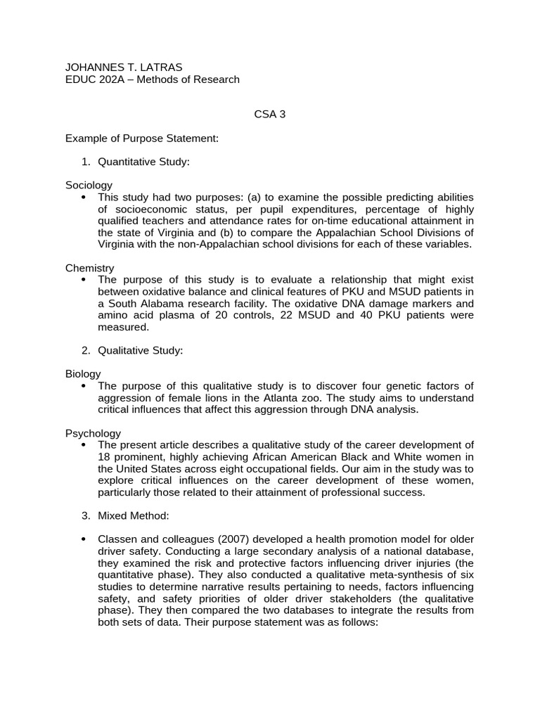CSA 3 - Methods of Research | PDF | Quantitative Research | Qualitative Research