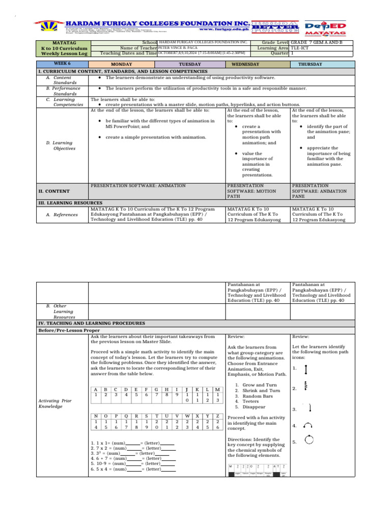 HFCFI GRADE 7 ICT- WEEK 6 | PDF | Multiple Choice | Animation