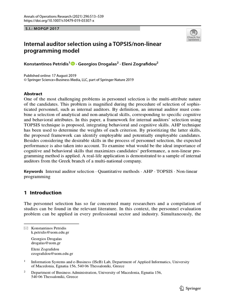 Internal auditor selection using a TOPSISnon-linear programming model ... Internal auditor selection using a TOPSISnon-linear programming model ...