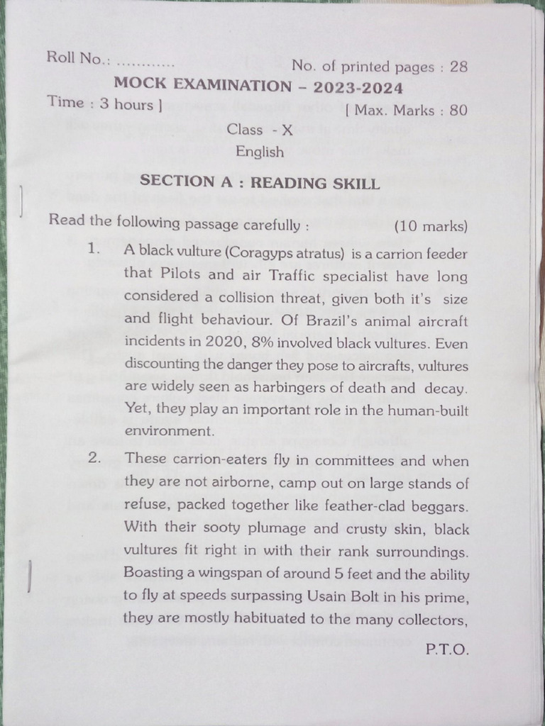Previous Year Mock Examination Question Paper 2023-24 | PDF