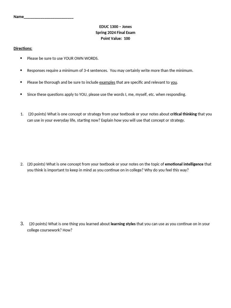 EDUC 1300 - Final Exam 2 | PDF