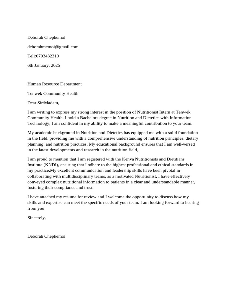 Deborah C Ruto Cover Letter | PDF