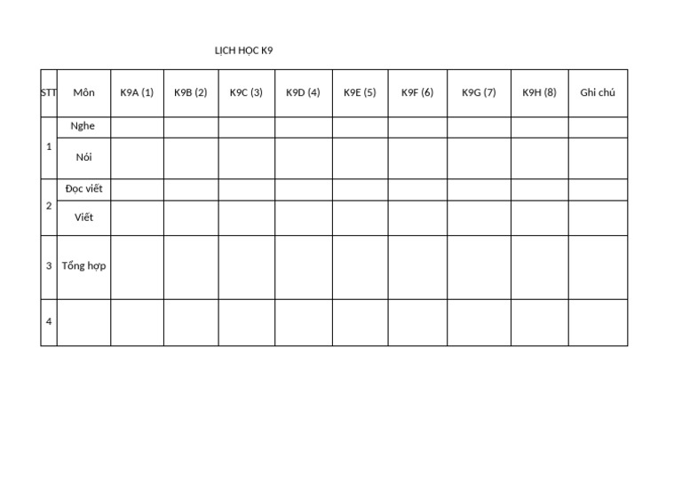 lịch học K9 | PDF