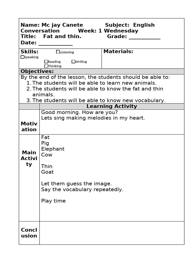 K2 august lesson plan | PDF | Vocabulary | Human Communication