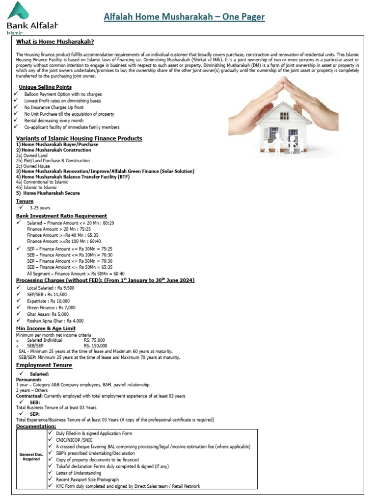 Home Finance One Pager - Islamic 2024 | PDF | Mortgages | Private Law