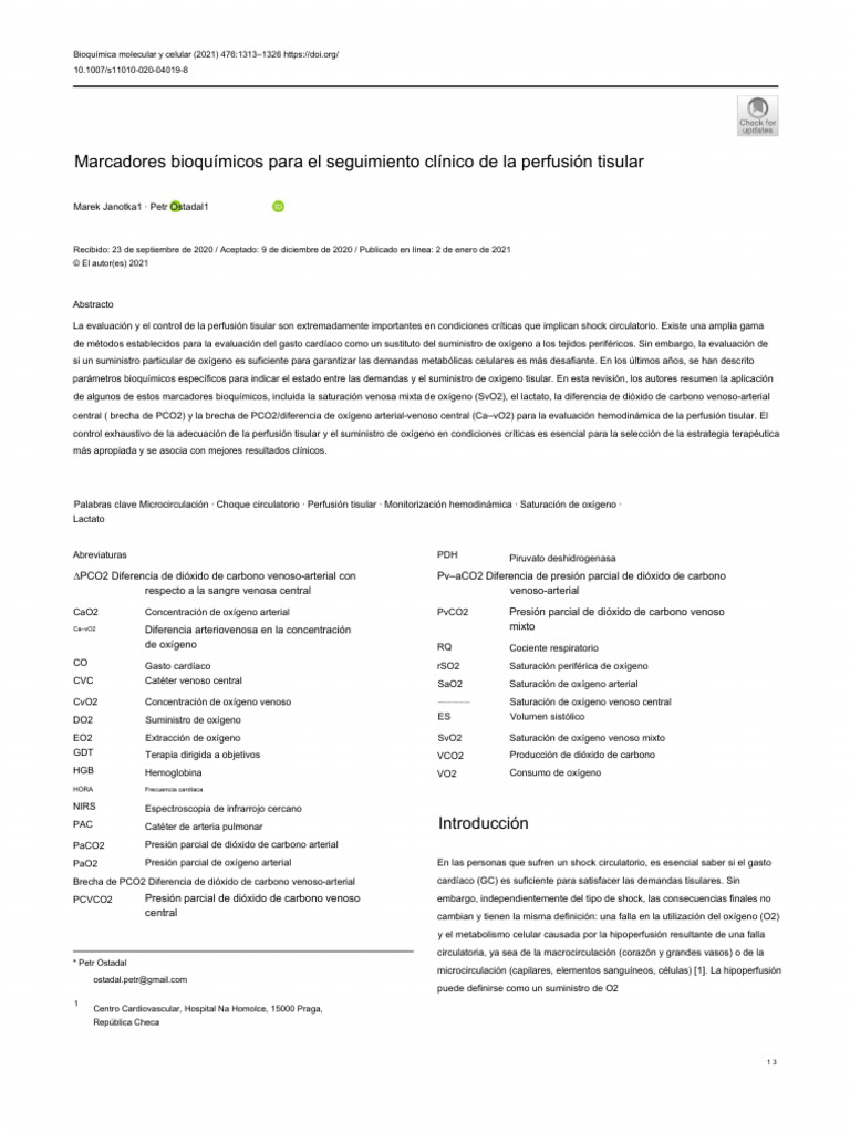 Evaluación Bioquímica de Perfusión Tisular | PDF | Vena | Choque ...