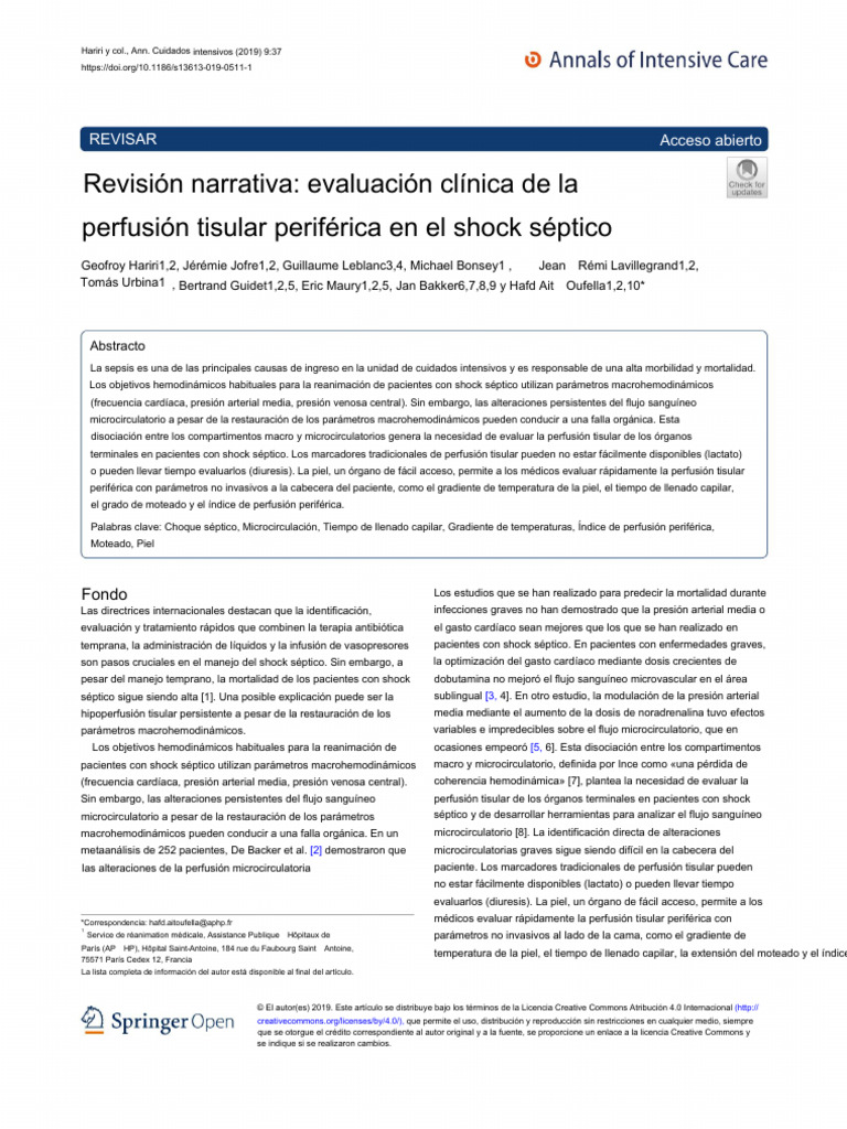 Revisión Narrativa: Evaluación Clínica de La Perfusión Tisular ...