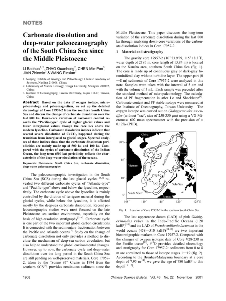 Carbonate Dissolution and Deep Water Paleoceanography of The South ...