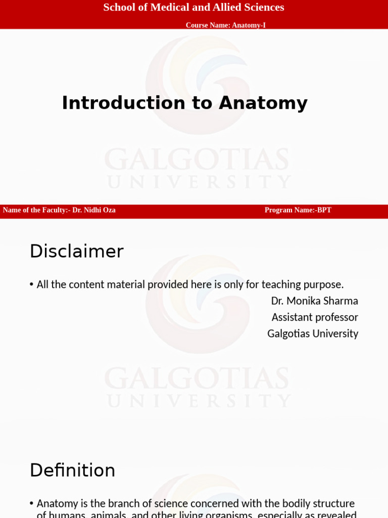 L1 Anatomy Introduction | PDF | Anatomy | Cadaver