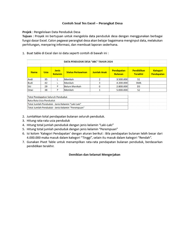 Contoh Soal Tes Excel Perangkat Desa | PDF