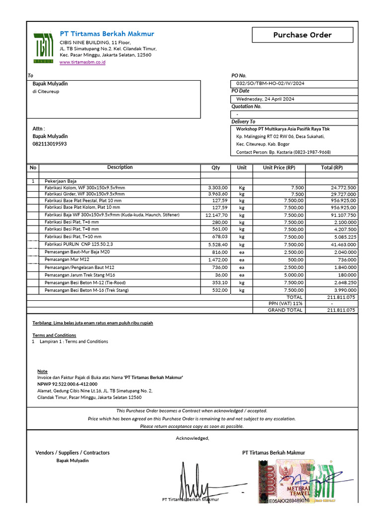 23 Form PO TBM - 2024 | PDF | Business Documents