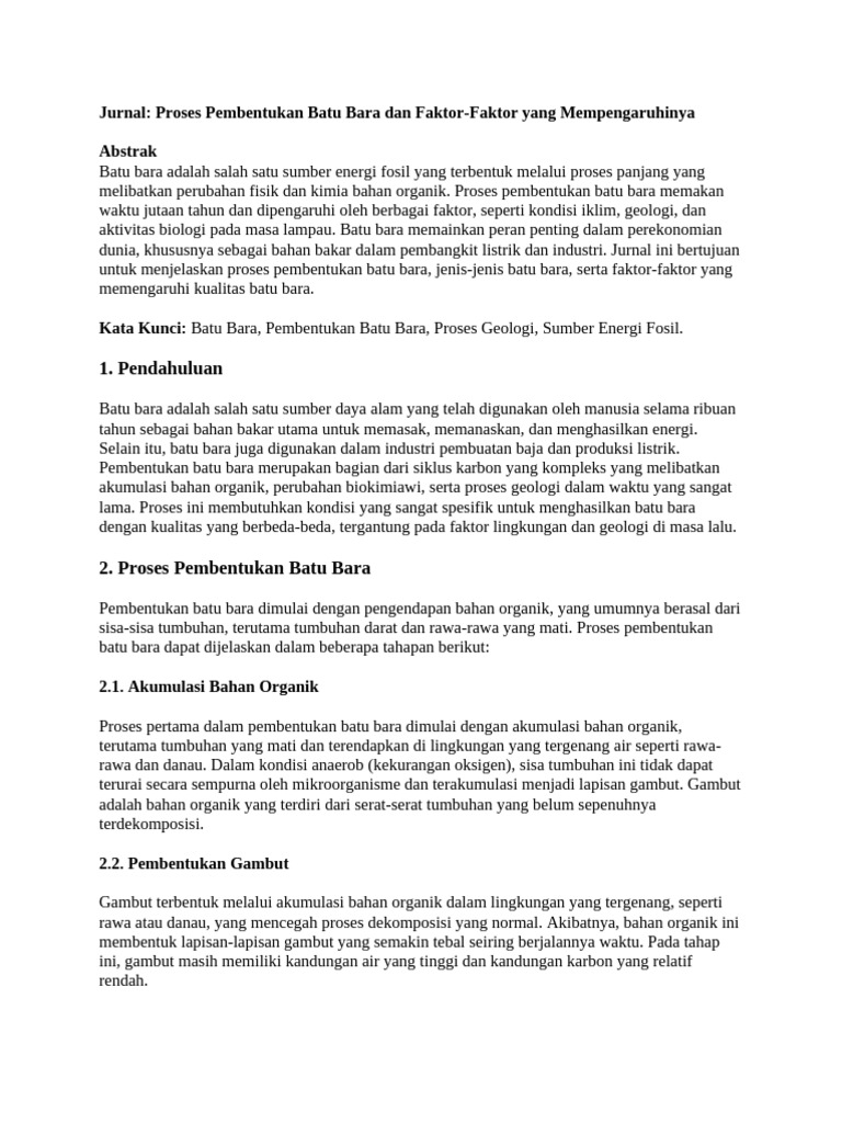 Proses Pembentukan Batu Bara Dan Faktor-Faktor Yang Mempengaruhinya | PDF