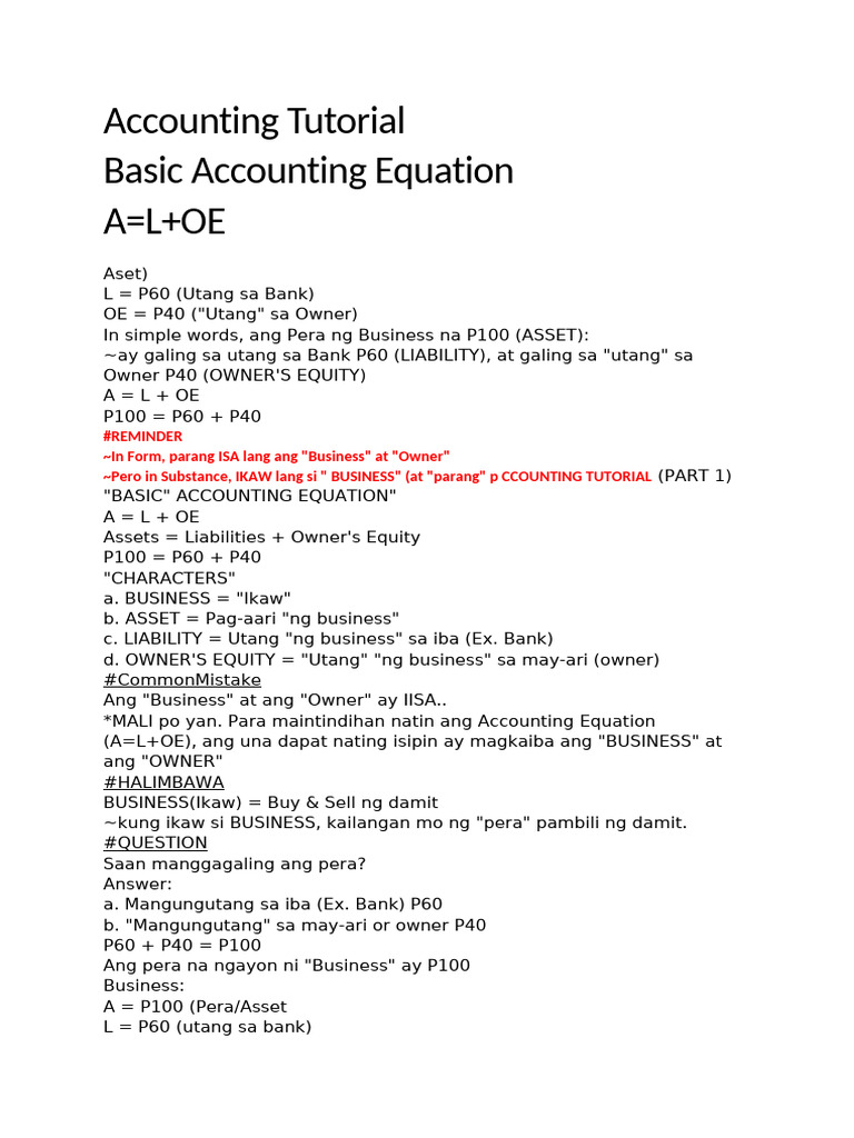 Accounting Tutorial (Part 1) | PDF
