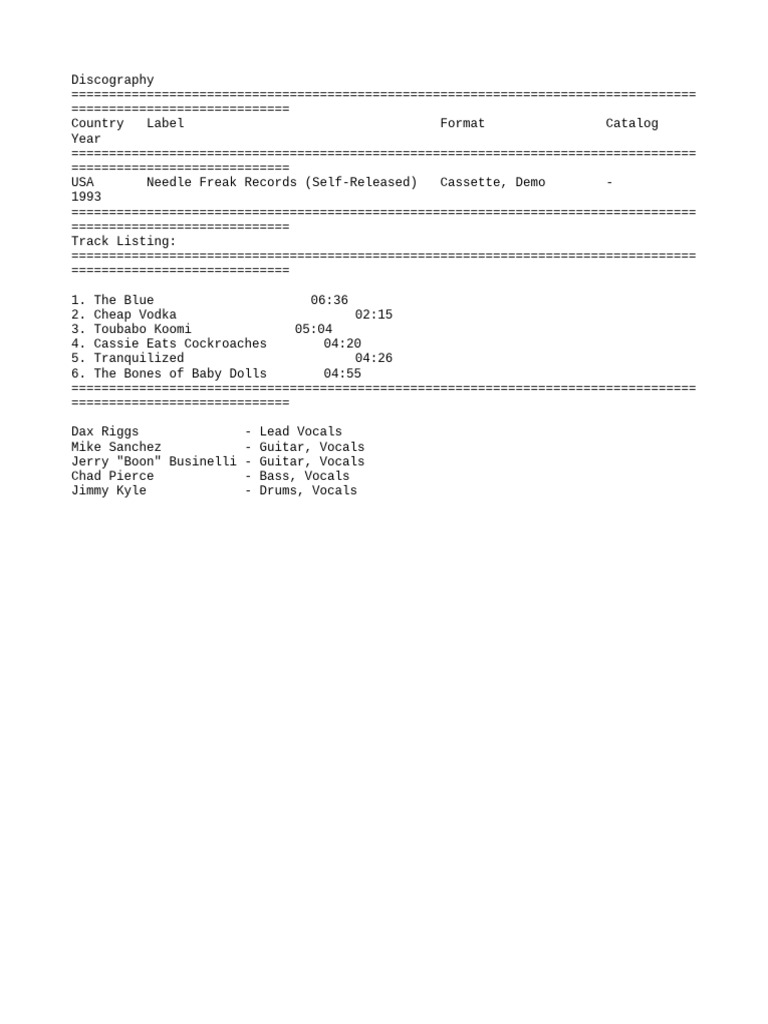 1993 Demo Cassette Tracklist | PDF