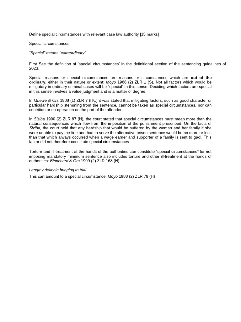 Define Special Circumstances With Relevant Case Law Authority | PDF