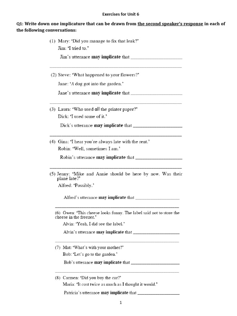 Exercises For Unit 6 | PDF