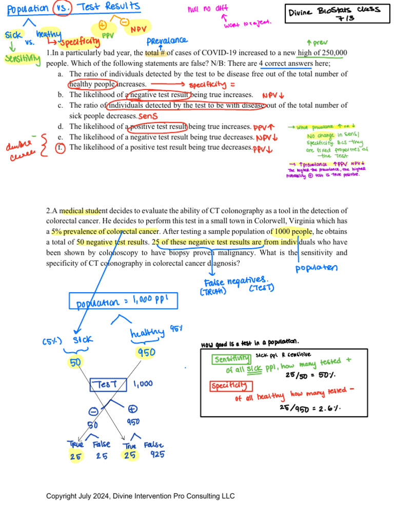 Biostatistics and Epidemiology Review - Notes | PDF | Sensitivity And ...