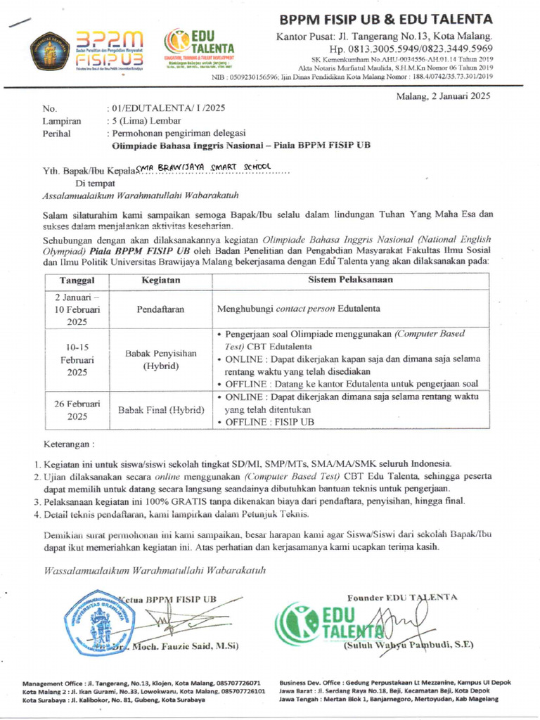 3 Undangan Olimp BHS Inggris Dari Edu Talenta | PDF