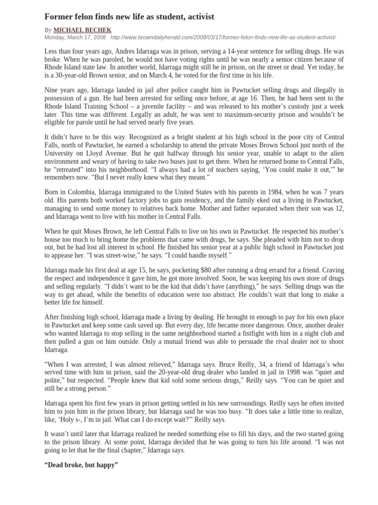 Former Felon Finds New Life As Student 2 | PDF | Parole | Prison