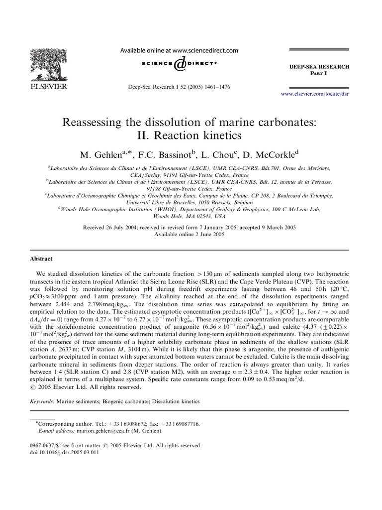 Reassessing The Dissolution of Marine Carbonates 2 Raction Kinetics ...