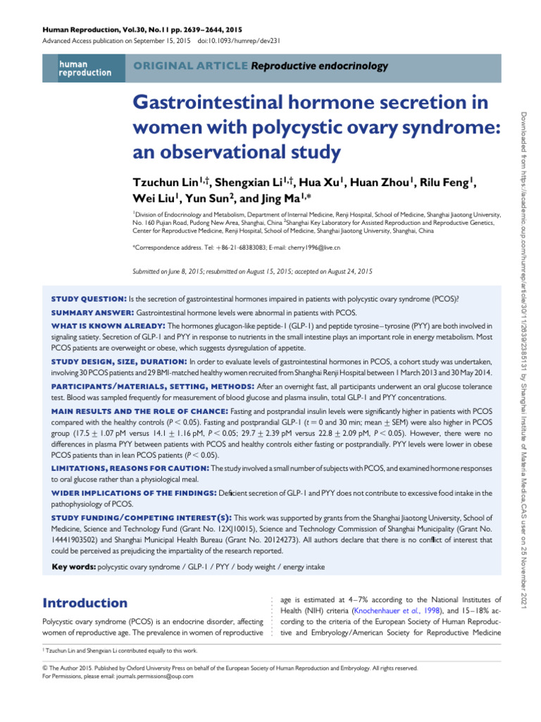 Gastrointestinal Hormone Secretion in Women With Polycystic Ovary ...