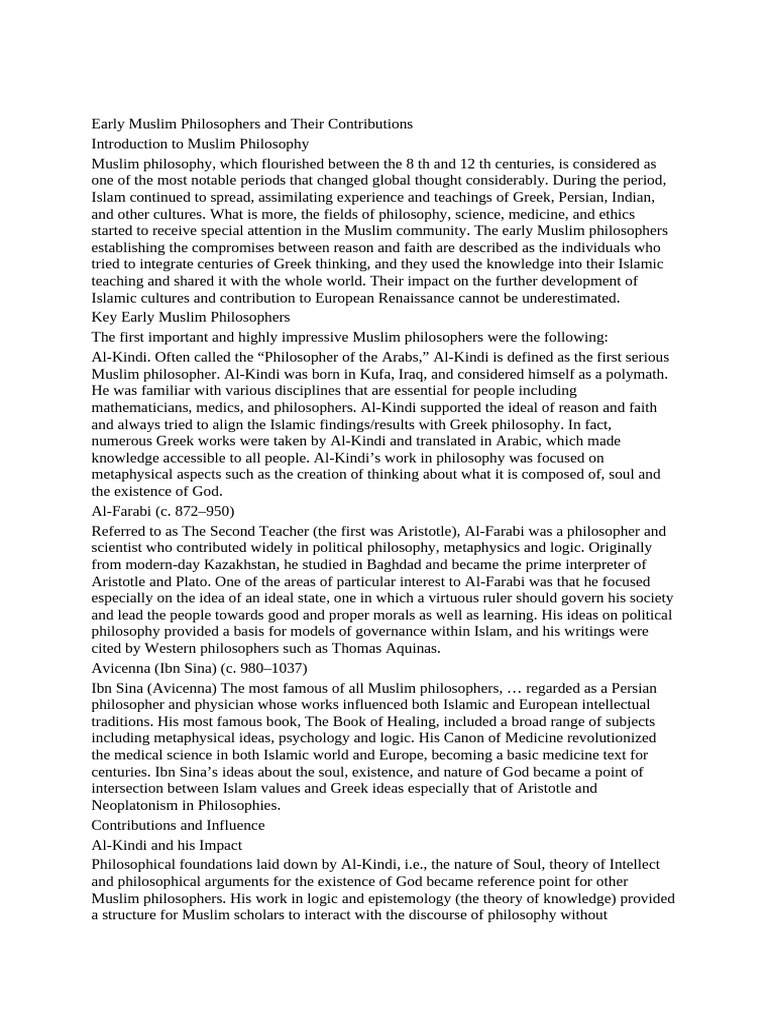 Early Muslim Philosophers | PDF | Islamic Philosophy | Liberal Arts ...