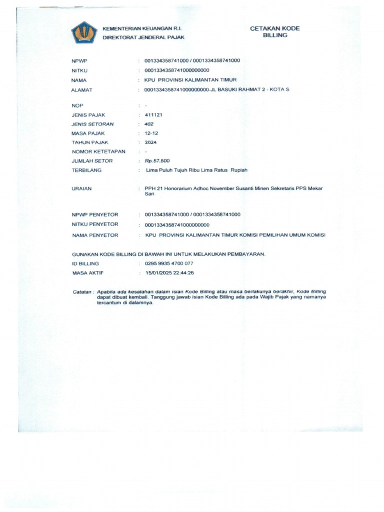 Tanda terima setoran november | PDF