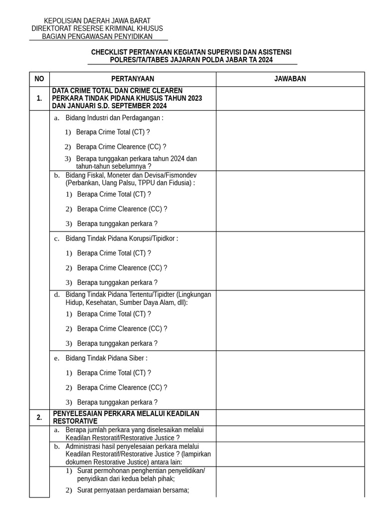 Checklist Supervisi Asistensi 2024 | PDF
