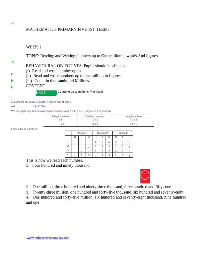 PRY 5 Maths Ist Term | PDF | Ratio | Numbers