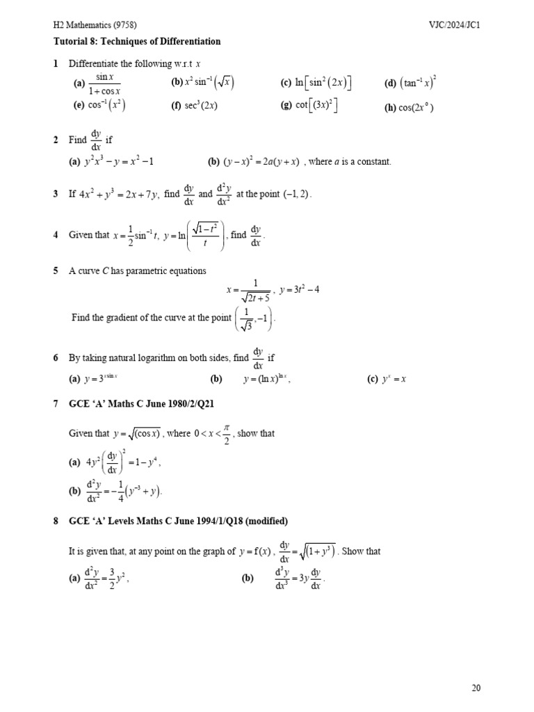 Chap 8 Techniques of Differentiation Tutorial | PDF | Mathematical Objects | Geometry