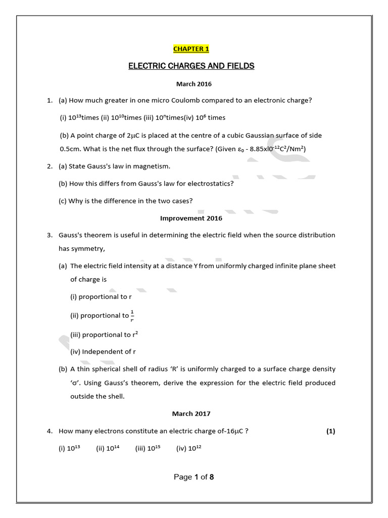 -2 PHYSICS CHAPTER 1.docx | PDF | Electric Field | Electrostatics