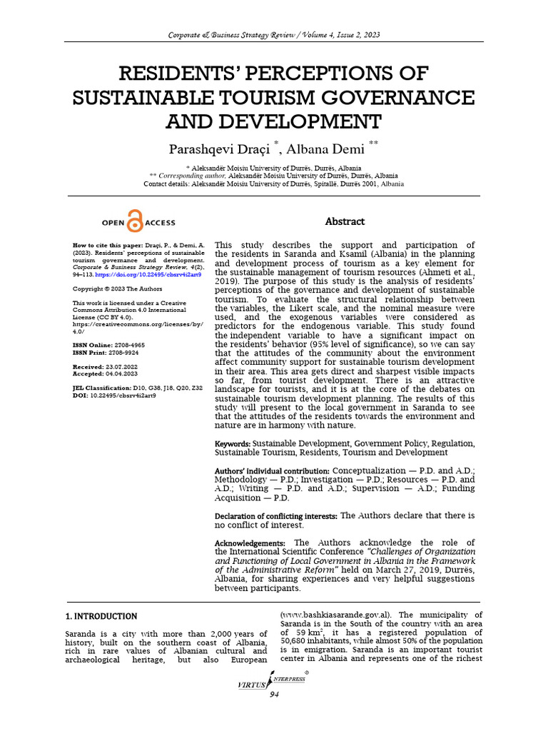 Residents Perceptions of Sustainable Tou | PDF | Sustainability | Cost ...