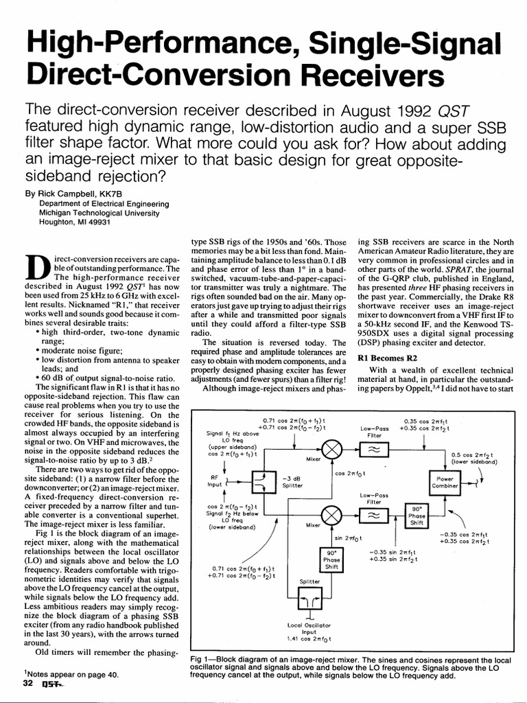 High Performance Single Signal Direct Conversion Receivers | PDF