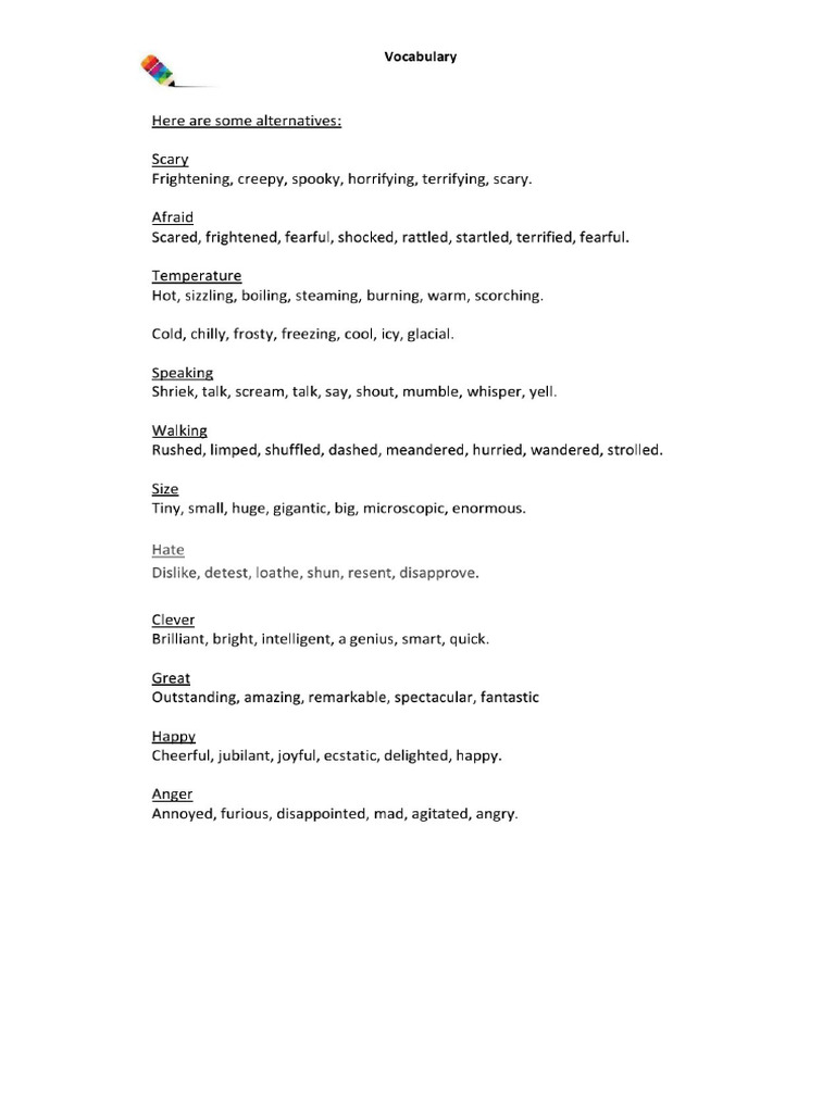 Vocabulary - alternative words(1) | PDF
