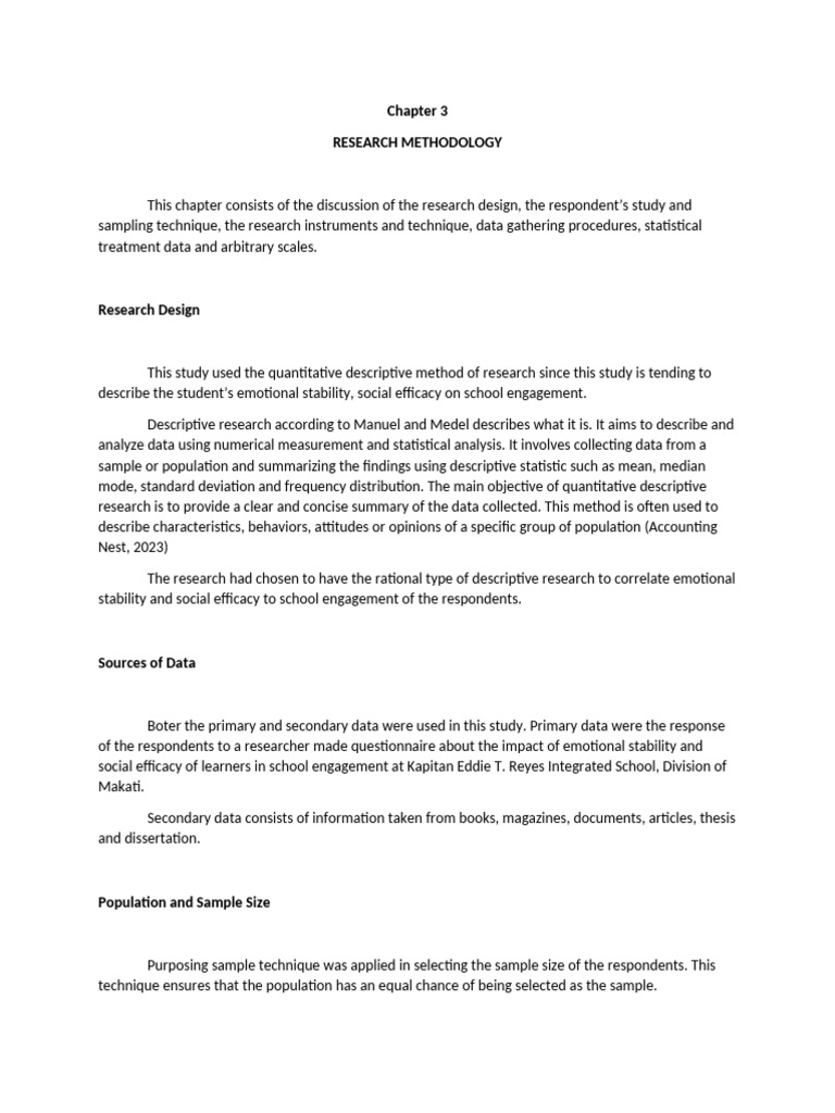 Chapter 3 Thesis Pdf Self Efficacy Self Esteem