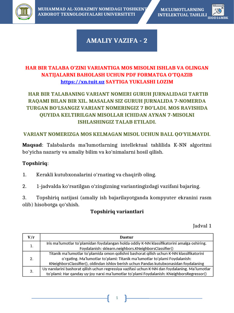 Amaliy Vazifa - 2 | PDF