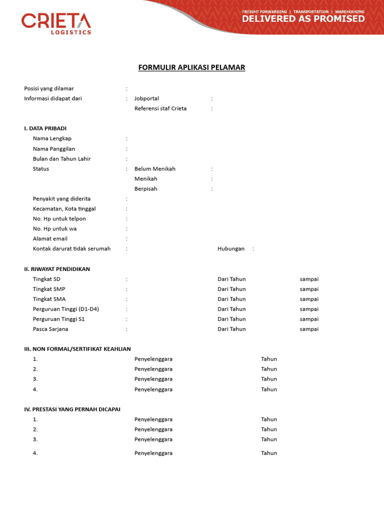 Formulir Isian Pelamar 2024 | PDF