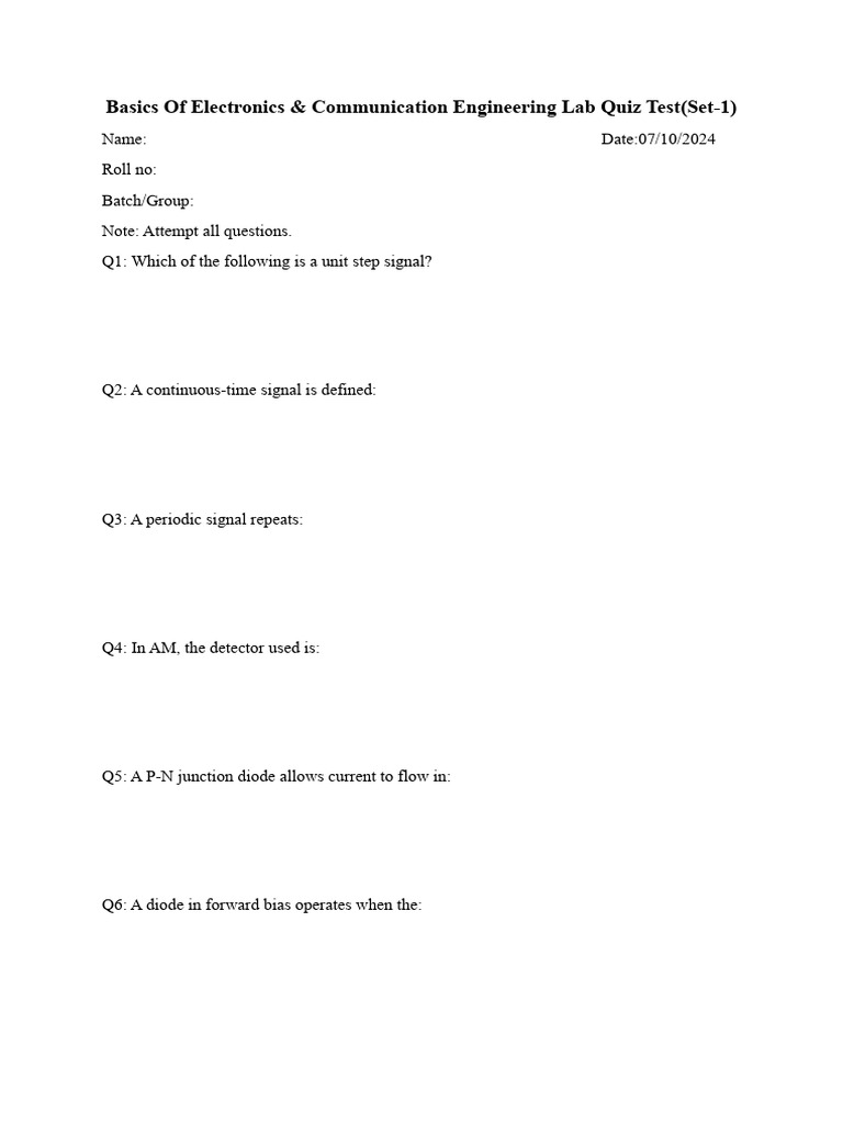 Basics of Electronics Quiz Set1 | PDF