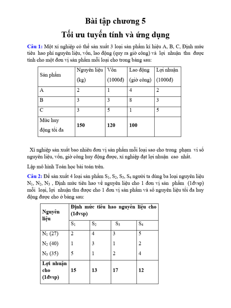 Chuong 5 Toi Uu Hoa Tuyen Tinh Va Ung Dung BT | PDF
