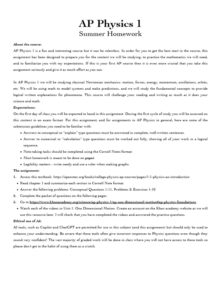 AP Physics 1 - G10&G11&G12 - 2024 Summer HW | PDF | Trigonometry ...