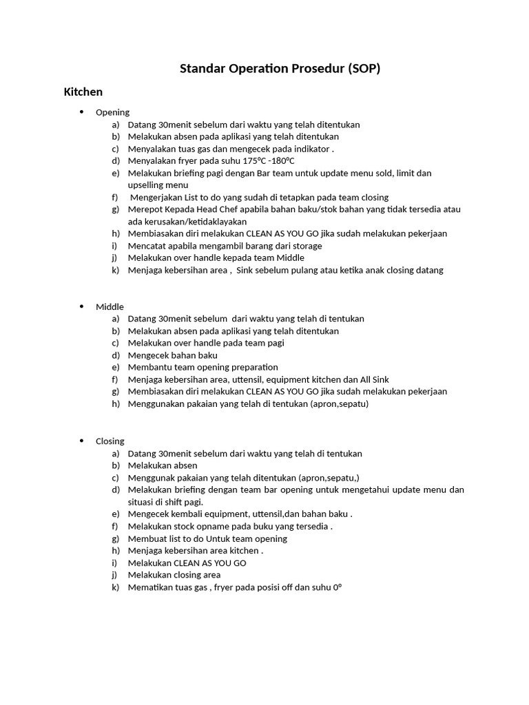SOP Kitchen | PDF