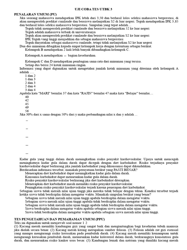 Uji Coba Tes Utbk 3 | PDF