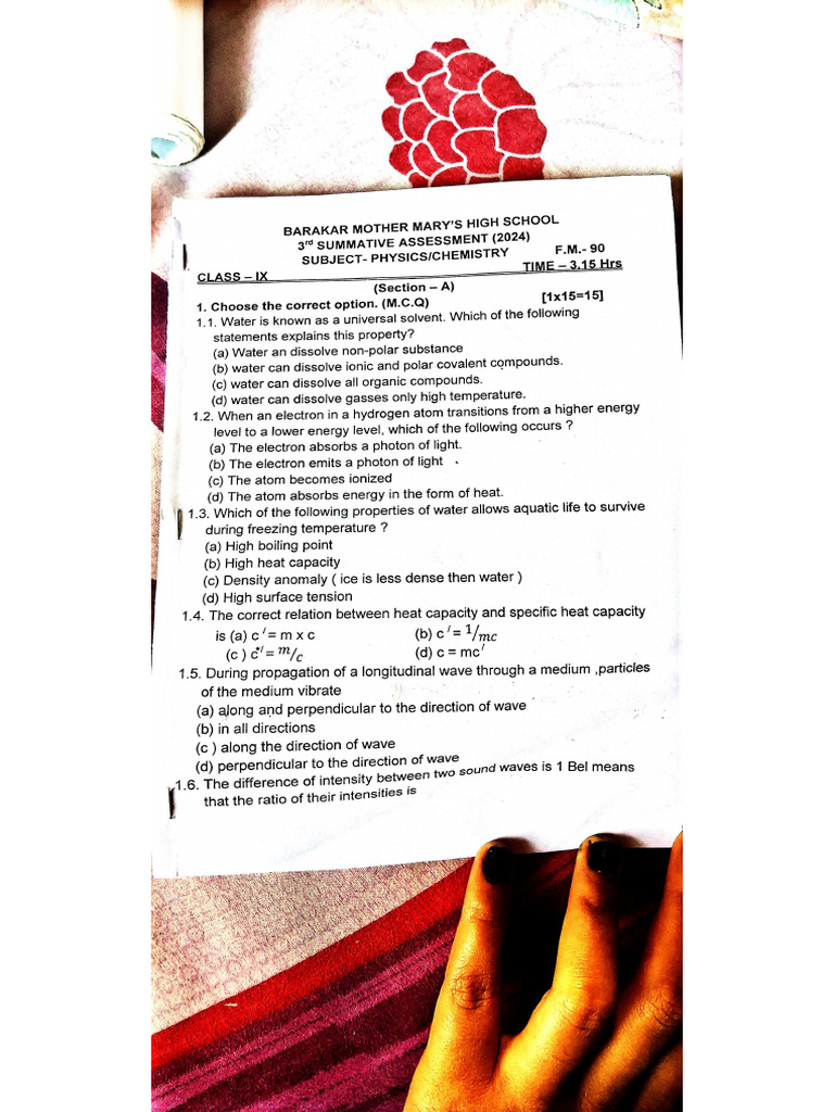 Wbbse Class Ix Physical Science Question Paper | PDF