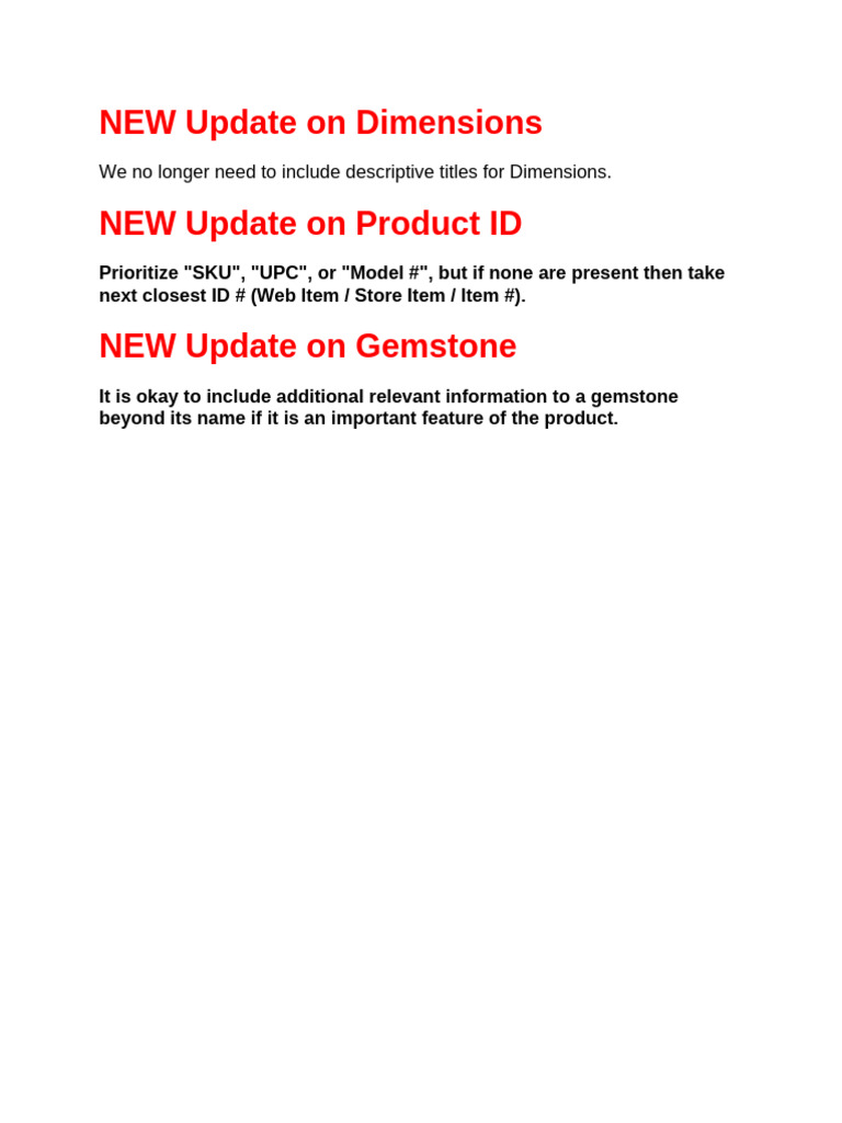 Updates on Dimensions and Product IDs | PDF