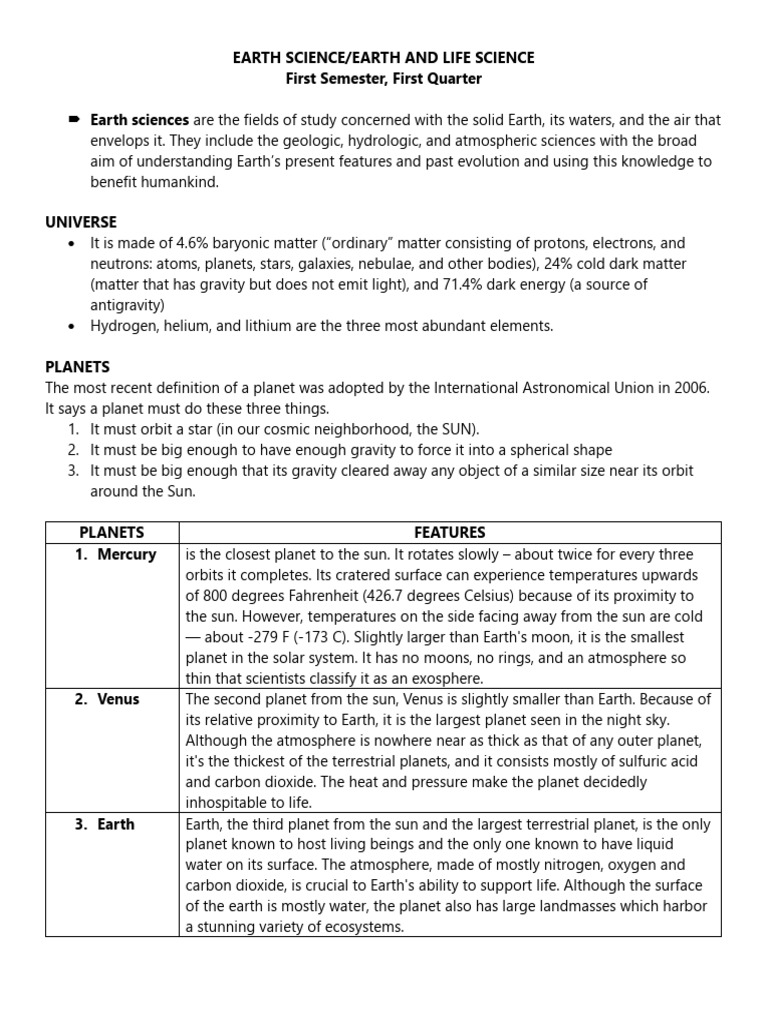 Earth Science Notes 1 | PDF | Atmosphere | Planets