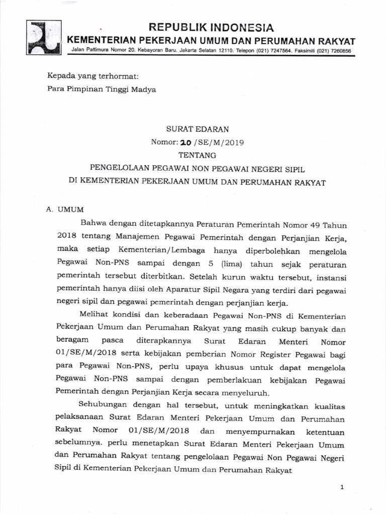 Se Non Pns No 20 Tahun 2019 | PDF