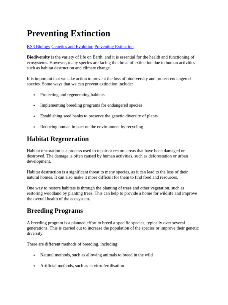 Preventing Extinction | PDF | Greenhouse Effect | Biodiversity