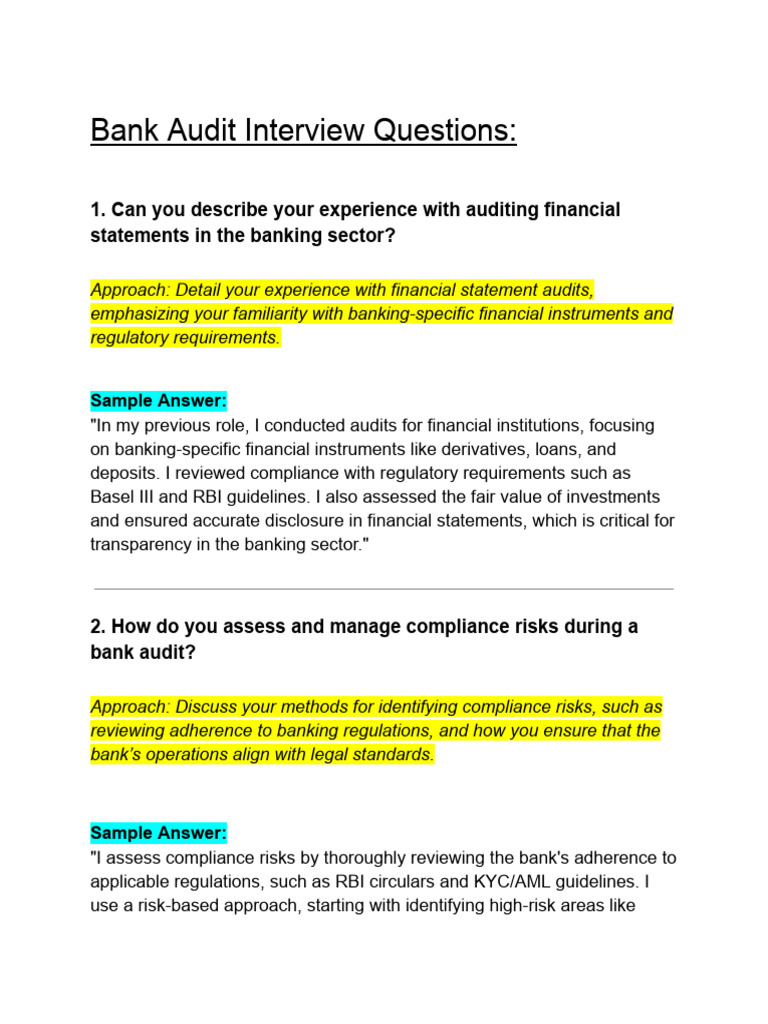 Bank Audit Interview Questions (1) | PDF | Regulatory Compliance | Audit