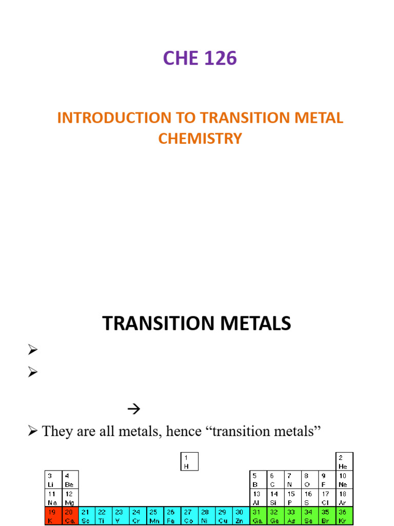 Transition Metal Chemistry Overview | PDF | Transition Metals | Metals