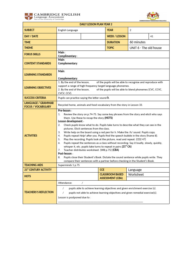 RPH BI YEAR 2 (L41-50) | PDF | Lesson Plan | Teachers